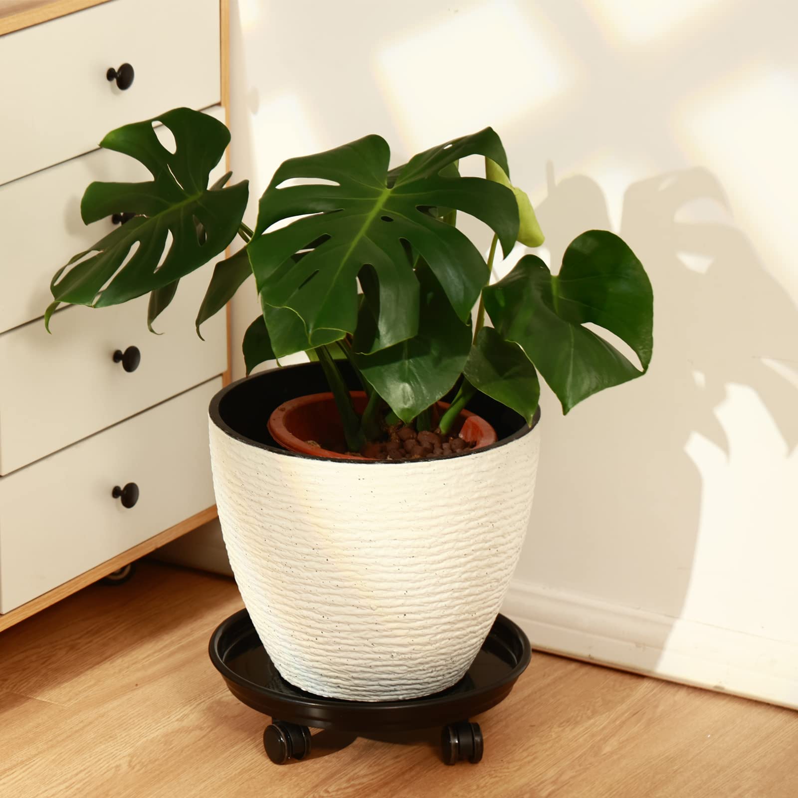8 Packs Large Plant Caddy with PU Wheels 12" Rolling Plant Stands Heavy-duty Plastic Plant Roller Base Pot Movers Plant Saucers on Wheels Indoor Outdoor Plant Dolly with Casters Planter Tray Coaster