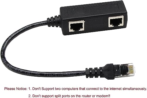 RJ45 Network Splitter Adapter Cable,zdyCGTime 1 RJ45 Male to 2 RJ45 Female Network Y Splitter Cable, LAN Connector, Suitable for Super Category 5 Ethernet, Category 6 Ethernet.(Black) (Black)