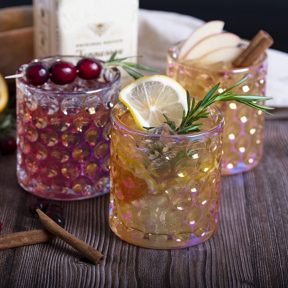 ACASSA, Gin and Tonic Glassware, Iridescent Drinking Glasses, Romantic Water Glasses, Bubble Design Drinking Glasses, Hobnail Drinking Glasses, Wine, Cocktail, Lowball, Bourbon, Whisky, Scotch Glasses