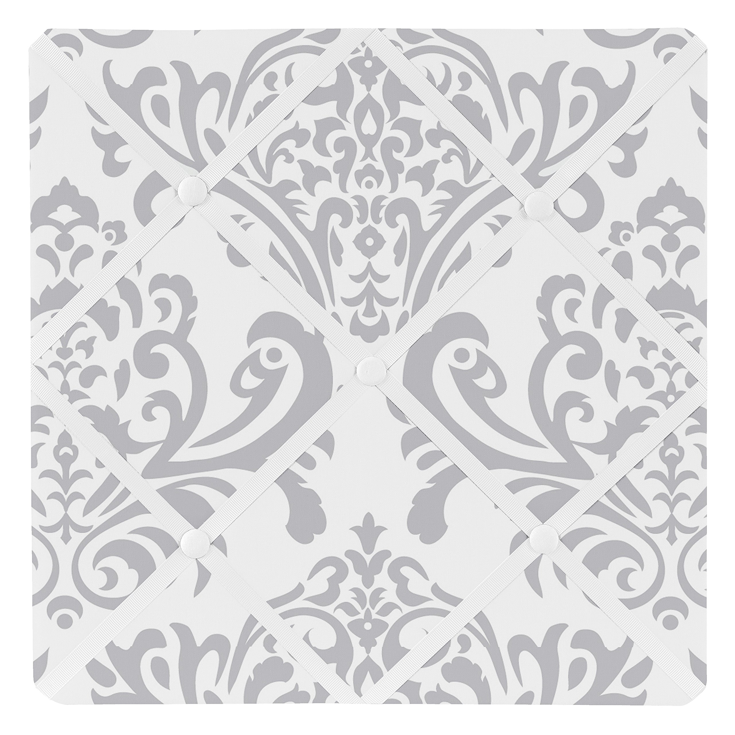 Gray and White Damask Fabric Memory/Memo Photo Bulletin Board