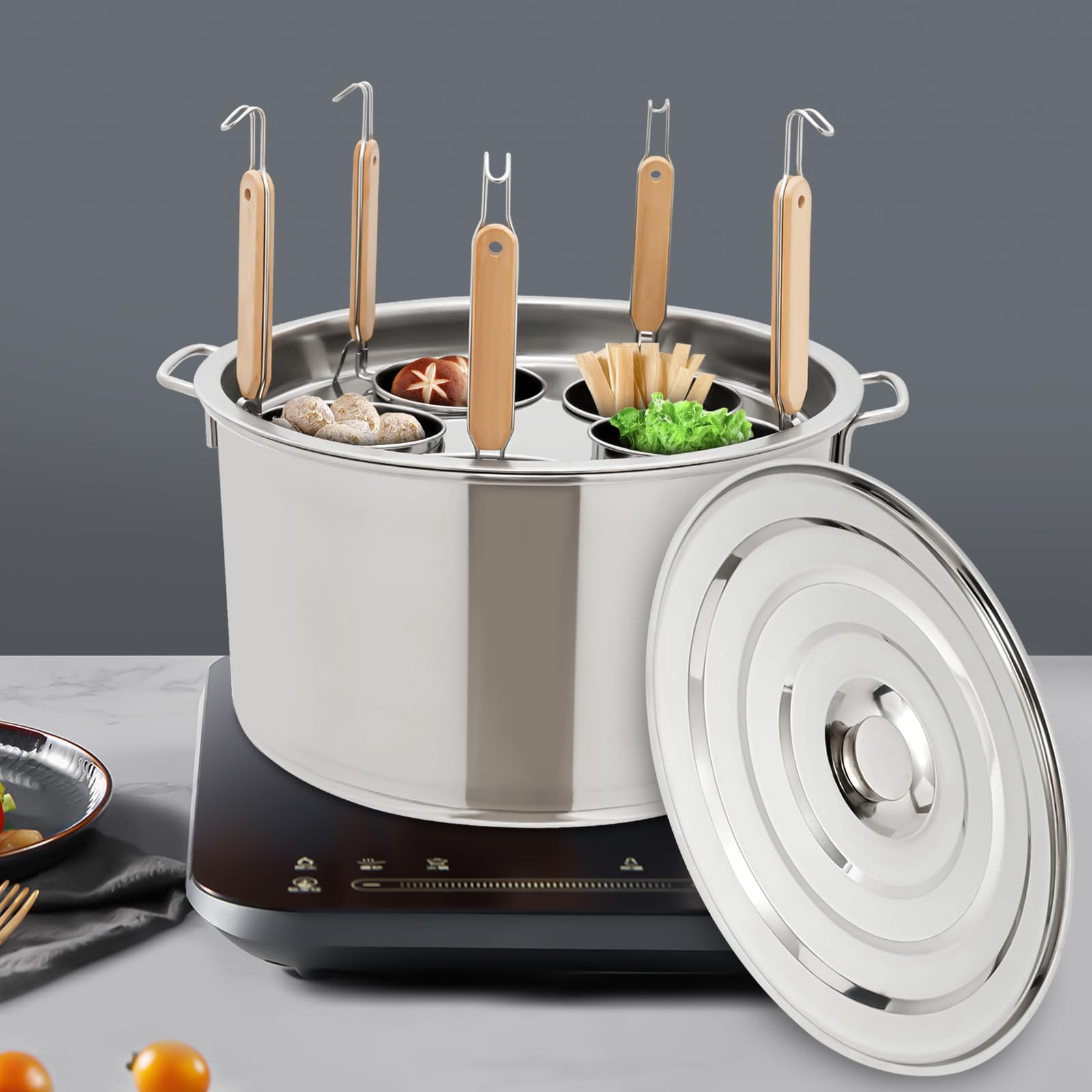 5 Holes Pasta Cooker,Insert Set Stainless Steel Pasta Pot,Lightweight Pasta Cooking Tool With Strainer Basket for Home Kitchen Restaurant 37L/39qt