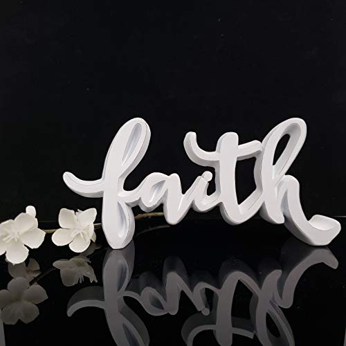 Birch & Bliss β Faith β Small Distressed White Tabletop Script Word Decor (6.75in x 3in) Modern Farmhouse Resin Standing Words - Inspirational Gifts | Spring - Wedding Decor