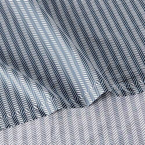 Lacoste 100% Cotton Percale Sheet Set, Herringbone Print, Vintage Indigo, 4 pcs, Full