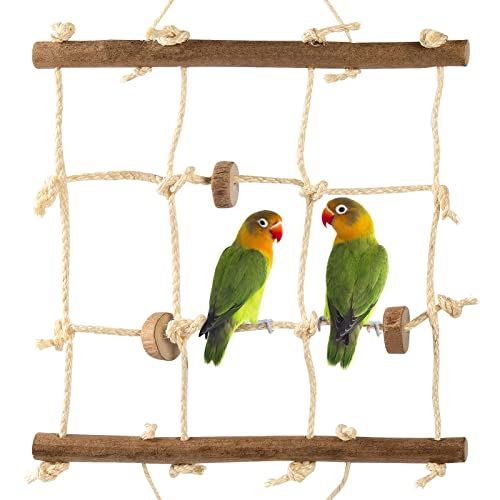 Bird Rope Perch, Natural Wooden Bird Rope Climbing Net Toys, Durable Hanging Bird Parrot Toy for Parakeet Cockatoos Cockatiel Lovebirds and Amazon Parrot