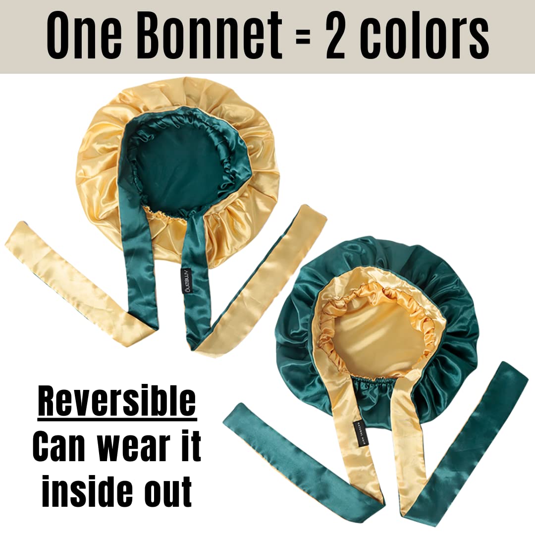 Amazing Natural Hair Reversible Adjustable Satin Bonnet, Double Lined, Bonnet for Sleep. Includes Satin Scrunchie