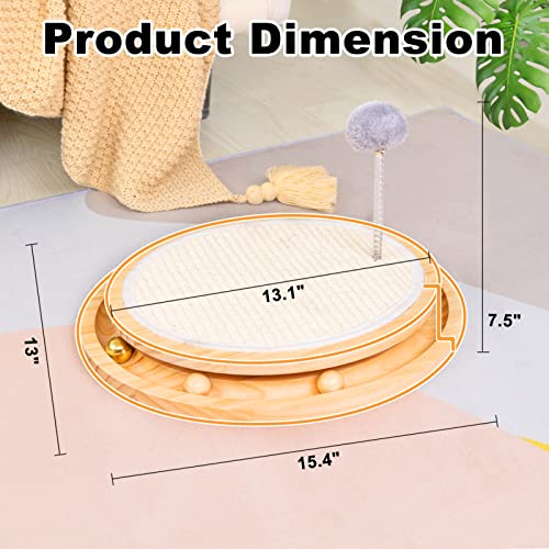 Cooenia Cat Toy Roller Scratcher Pad 2-Level Turntable Sisal Scratching 3 Tracks Balls for Indoor Cats Interactive Kitten Fun Mental Physical Exercise Puzzle