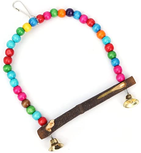 Bird Swing, Parakeet, Budgie and Hummingbird Swing Perch, Wooden Dowel Makes for Resting Spot, 1-Piece,Multi Color 5.5 x 5.6 Inch