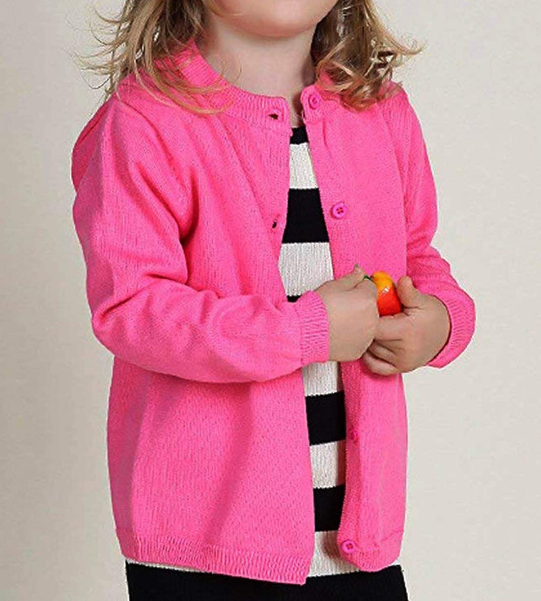 GSVIBK Girls Cardigan Long Sleeve Crewneck Cardigans Solid Knit Button Sweater Cardigan Baby Girl 6112 Rose Red 5-6Y