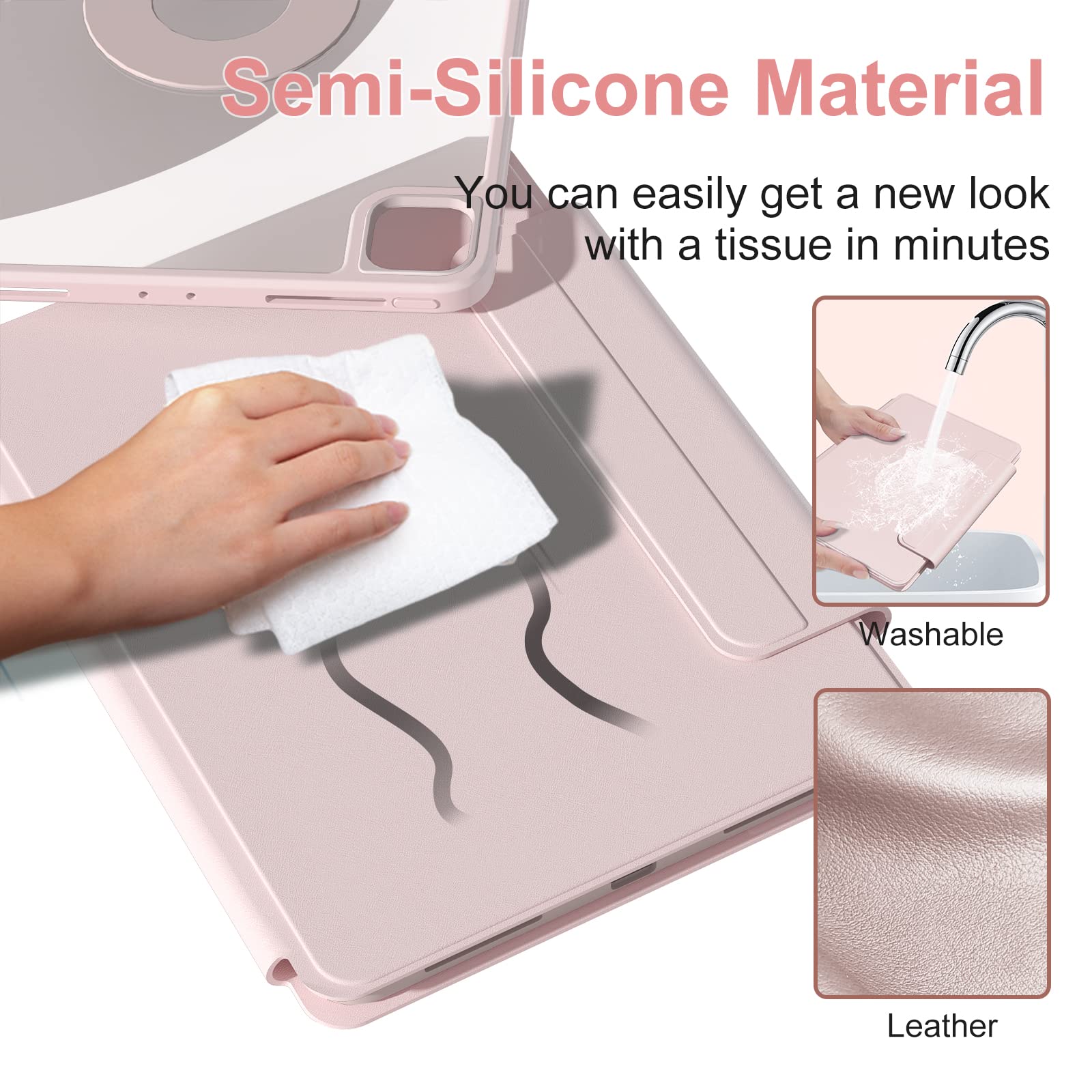 Case for iPad Pro 11 2022/2021/2020/2018 Gen 1st/2nd/3rd/4th,360 Rotatable with Powerful Magnet,2 in 1 Detachable Clear Case and Washable Semi-Silicone Protective Cover Smart Folio Support Pen Charger