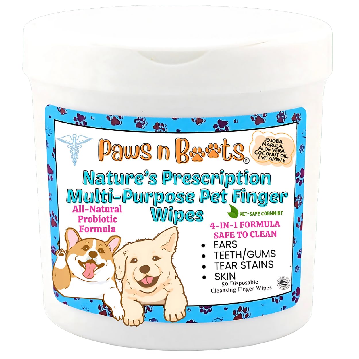 Multi-Purpose All-Natural Pet Finger Wipes, Organic, Safe, Non-Toxic Formulated Pre-Moistened Wipes. Remove Plaque & Whiten Teeth, Clear Ear Wax/Dirt Buildup, Soothe Dry Skin Folds, Remove Tear Stains
