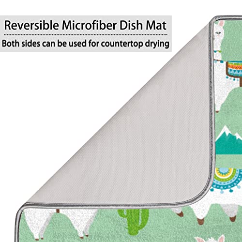 Classic Llama Dish Drying Mat for Kitchen Counter Absorbent Microfiber Dishes Drainer Mat Non-Slip Dish Draining Mat Fast Dry Kitchen Accessories Pad 16x18 inch
