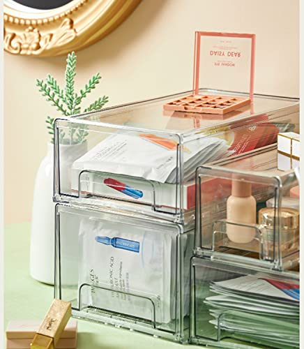 AYOTEE Medium Refrigerator Drawer Organizer Bins, 1 Pack Plastic Storage Drawers Stackable Refrigerator Organizer Bins, Clear Stackable Storage Bins with Drawers for Fridge, Freezers, Make-up