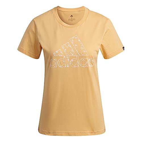 adidas womens OUTLFLORAL Graphic Tee Hazy Orange Large