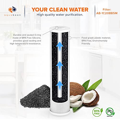 Aquaboon 2-Pack Universal Whole House 5 Micron 20 x 4.5 inch Cartridges Coconut Shell Water Filter Cartridge & Aquaboon 2-Pack Pleated Sediment Water Filter Cartridge