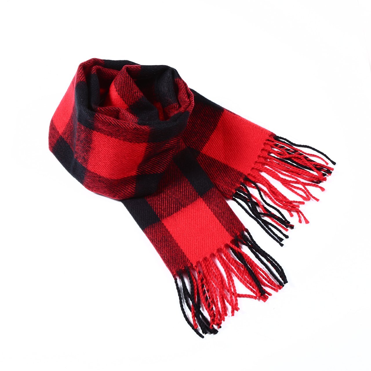 A.WAVE Softer than Cashmere Wool Touch Tassel Ends Plaid Check Solid Scarf (Orange)
