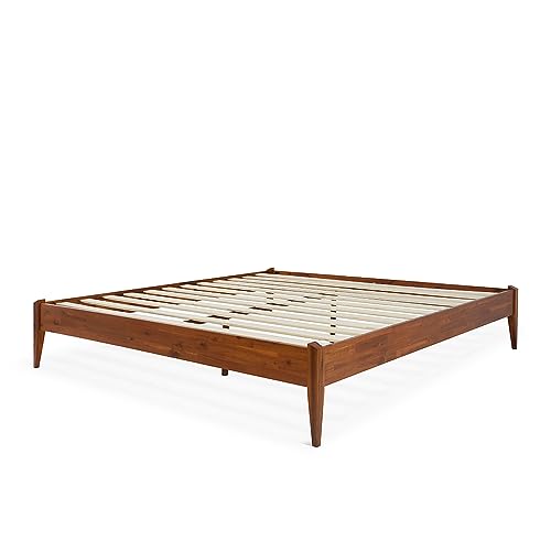 Bme Dinkee 15 Inch Signature Bed Frame Without Headboard - Modern & Minimalist Style with Acacia Wood - 12 Strong Wood Slat Support - Easy Assembly - No Box Spring Needed - Caramel, King