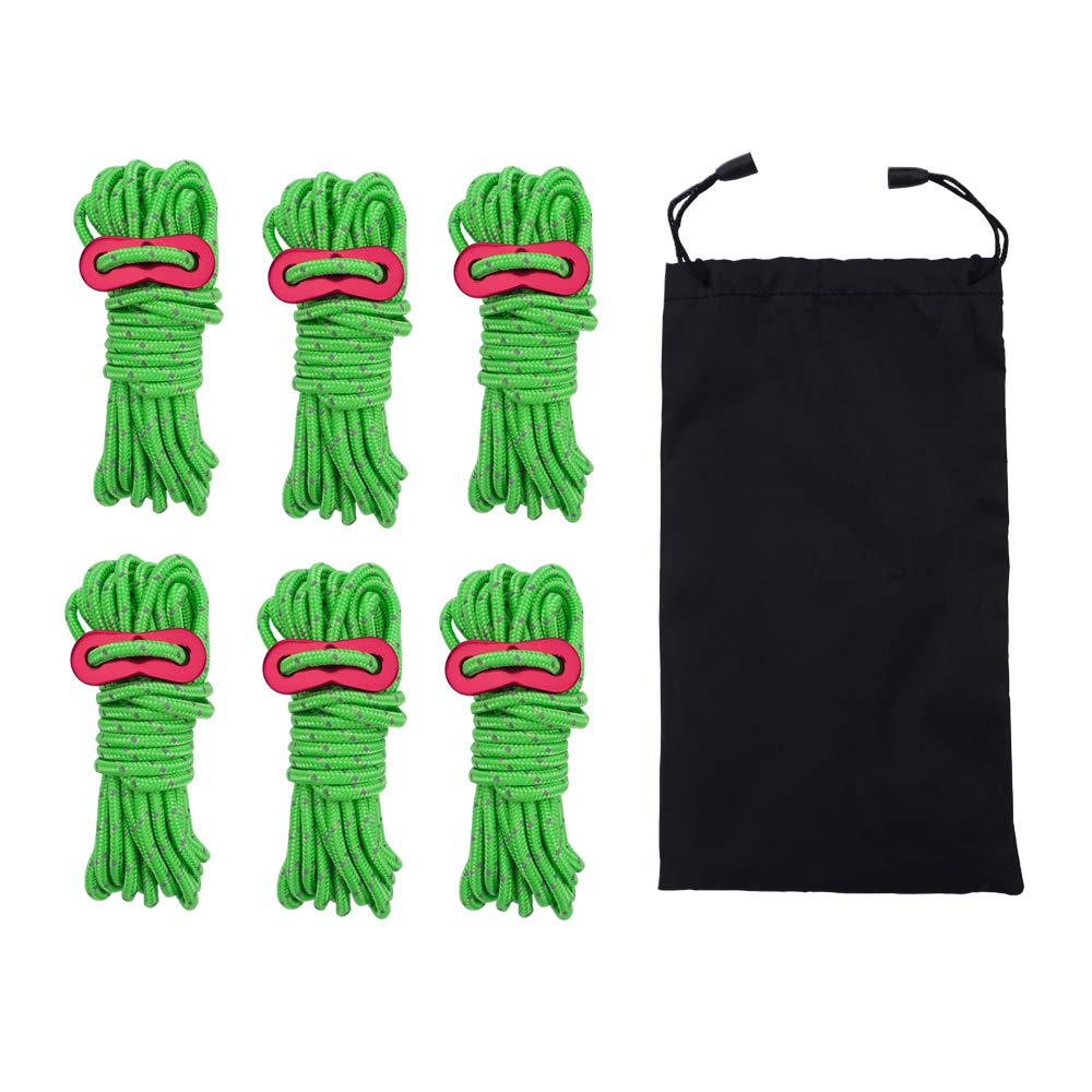 Acenilen 6 Pack Reflective Guyline Tent Rope with Aluminum Adjuster, Tent Kit for Camping Tent & Hiking Accessories - 4mm Thick and 4 Metre Length