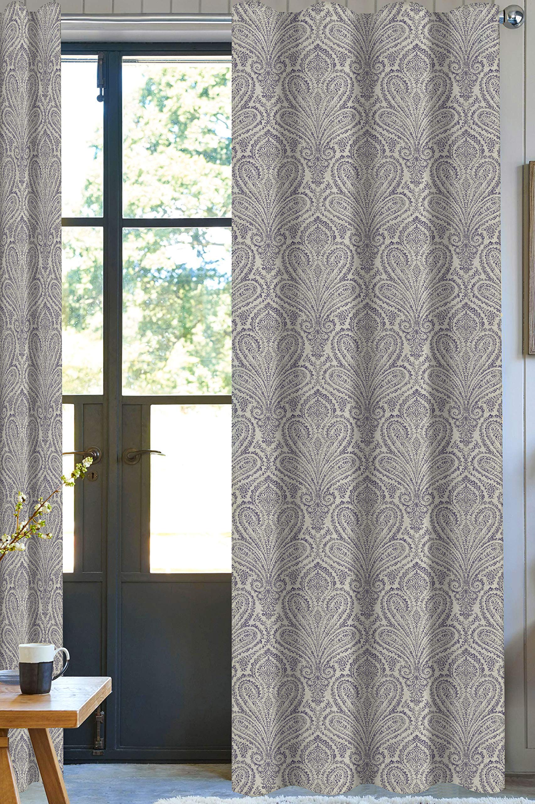 A1 Home Collections Drape Nolan Paisley Designer Drapery Panel Set of 2, Green/White | 100% Organic Cotton | 2in 1 Construction Rod Pocket with Hidden Tab, 50" X 108"