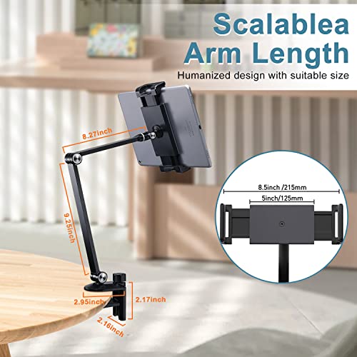 ZEXMTE Tablet Stand Holder, Adjustable Desktop Tablet Holder Mount Foldable Phone Stand with 360° Swivel Phone Clamp Mount Holder,Stable Tablet Stand for iPad 4.7-12.9" Tablets/Phones-Black