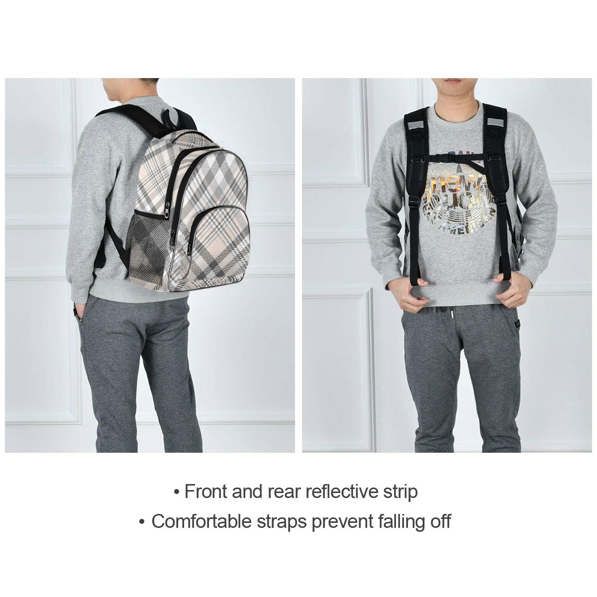 ALAZA Plaid in Pink Gray and White Travel Laptop Backpack Gifts for Men Women Fits 15.6 Inch Notebook