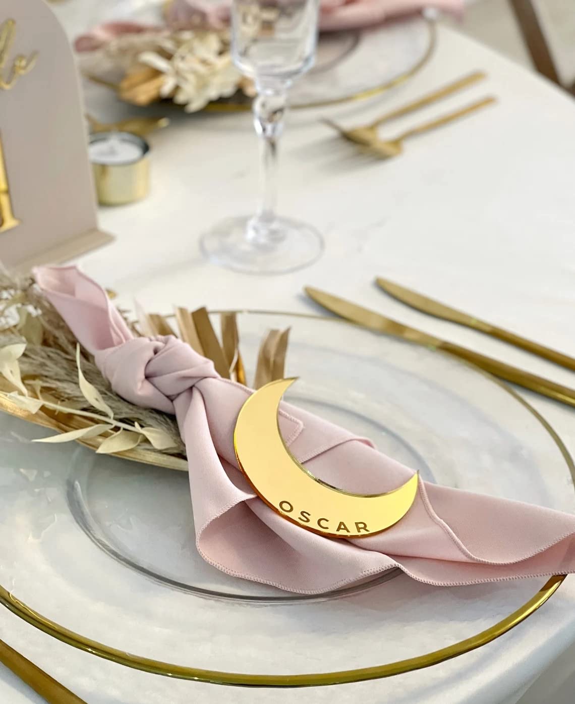 XIAOYUE 20pcs of Acrylic Moon Place Card,Celestial Wedding Place Cards ,Semi-Circle Place Names Blanks for Wedding ,Party&Festival Deco (Gold Mirror)