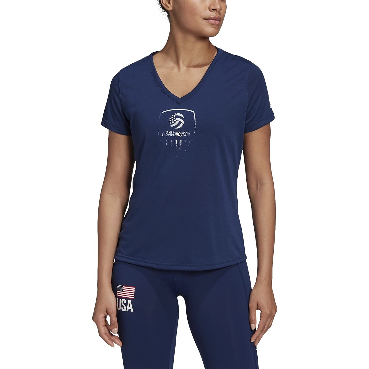 adidas womens USA Volleyball Tee Team Navy Blue/White X-Large
