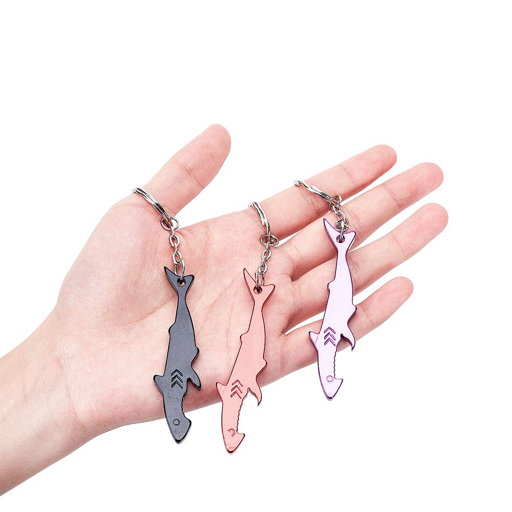 arricraft 12 Pcs Shark Shaped Bottle Opener, Pocketable Keychain Bear Opener for Camping and Traveling, 6 Random Colors