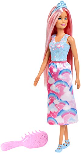 Barbie Dreamtopia, Rainbow Princess Doll with Extra-Long Pink Hair, Plus Hairbrush, for 3 to 7 Year Olds
