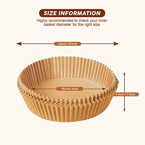 Air Fryer Disposable Paper Liner, 100PCS Non-stick Disposable Liners, Baking Paper for Air Fryer Oil-proof, Water-proof, Food Grade Parchment for Baking Roasting Microwave (100Pcs-6.3 inch)