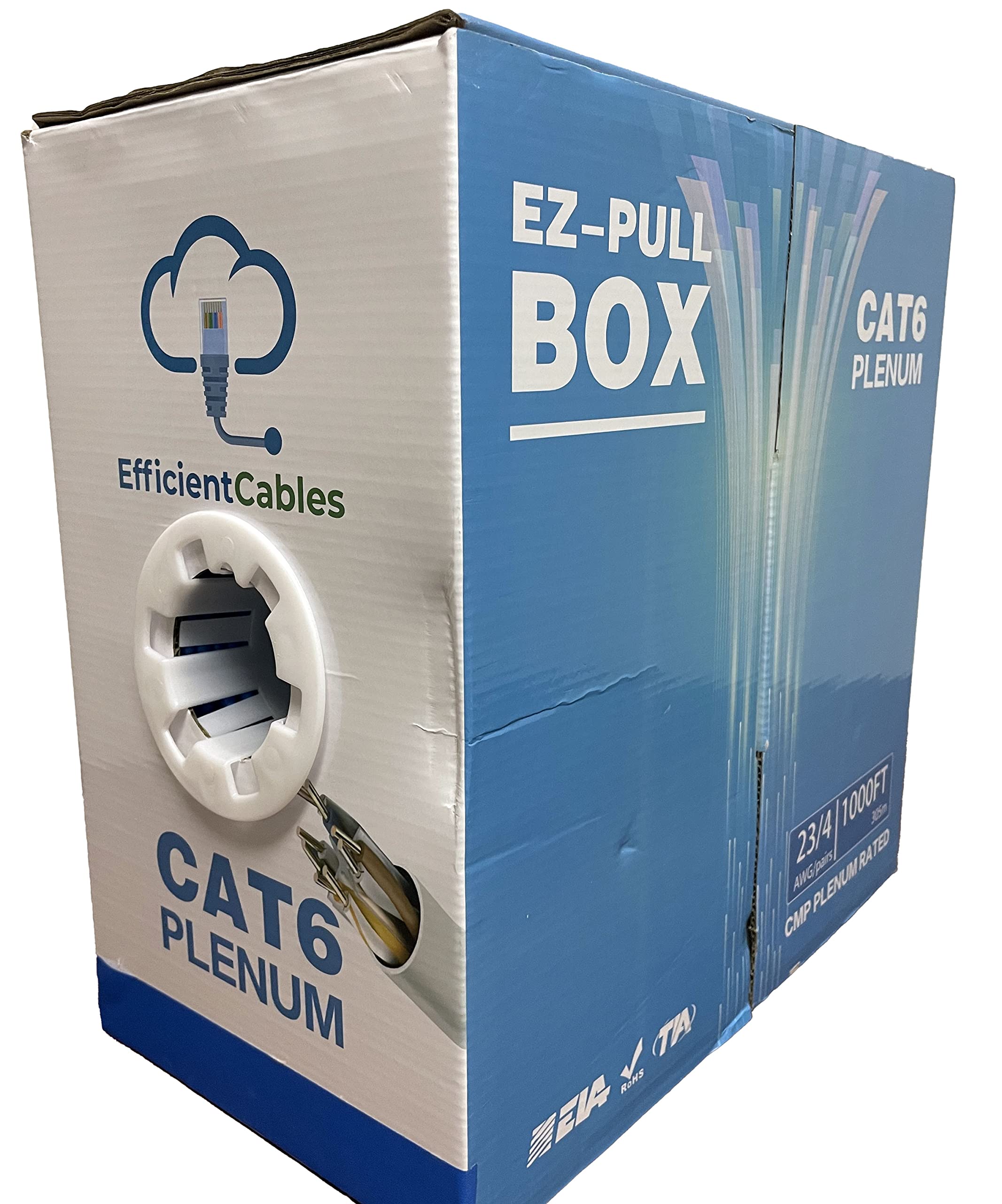 Efficient Cables CAT6 Plenum 1000FT 550MHz 23AWG Solid Network Cable UTP Bulk Blue