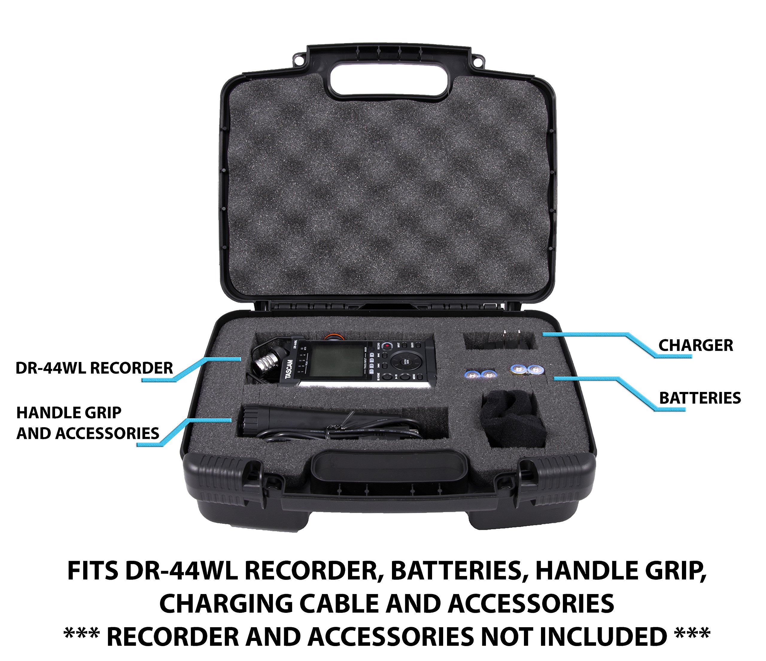 CASEMATIX Portable Recorder Case Compatible with Tascam Portacapture X8, DR-05x Dr-40x 22L 100MK 100MKiii 44WL Recorder, Mini Tripod, Adapter, Mic Windscreen and More - Customizable Hard Case Only