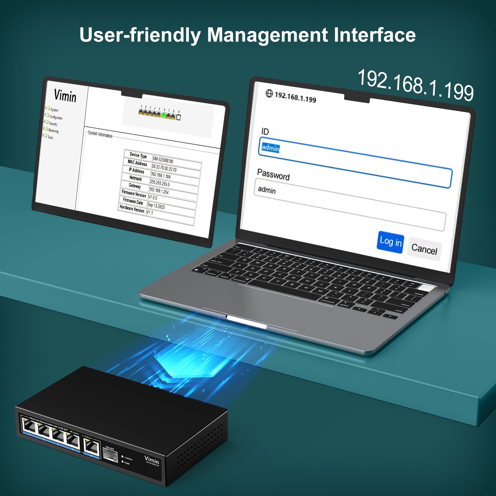 5 Port Gigabit Ethernet Switch Unmanaged,VIMIN Network Ethernet Splitter, Desktop or Wall Mount, Fanless, Plug and Play,Metal casing, Mini Body.VM-GS0500