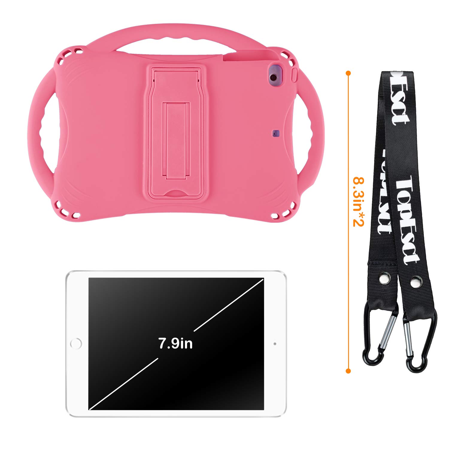 TopEsct Kids Case for iPad Mini 5 4 3 2 1,Silicone Childproof for iPad Mini 5 4 3 2 1, Built-in Handle Stand, Comes with a Strap (Pink)