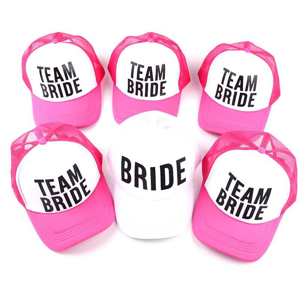 6 Pack Team Bride Mesh Hat Bachelorette Party Bridal Wedding Shower Truck Caps Adjustable