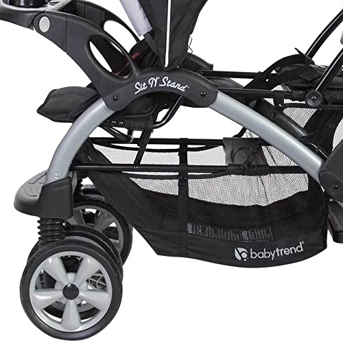 Baby Trend Sit N Stand Easy Fold Travel Double Baby Stroller and Single Infant Car Seat Travel System with Safety Harnesses and Cover, Stormy