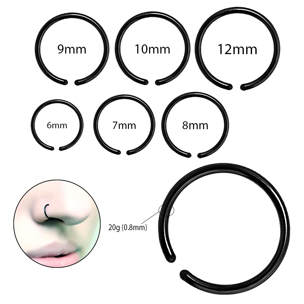 7MM Length - 20 Gauge (0.8MM) Black Anodized 316L Surgical Steel Open Hoop Nose Ring