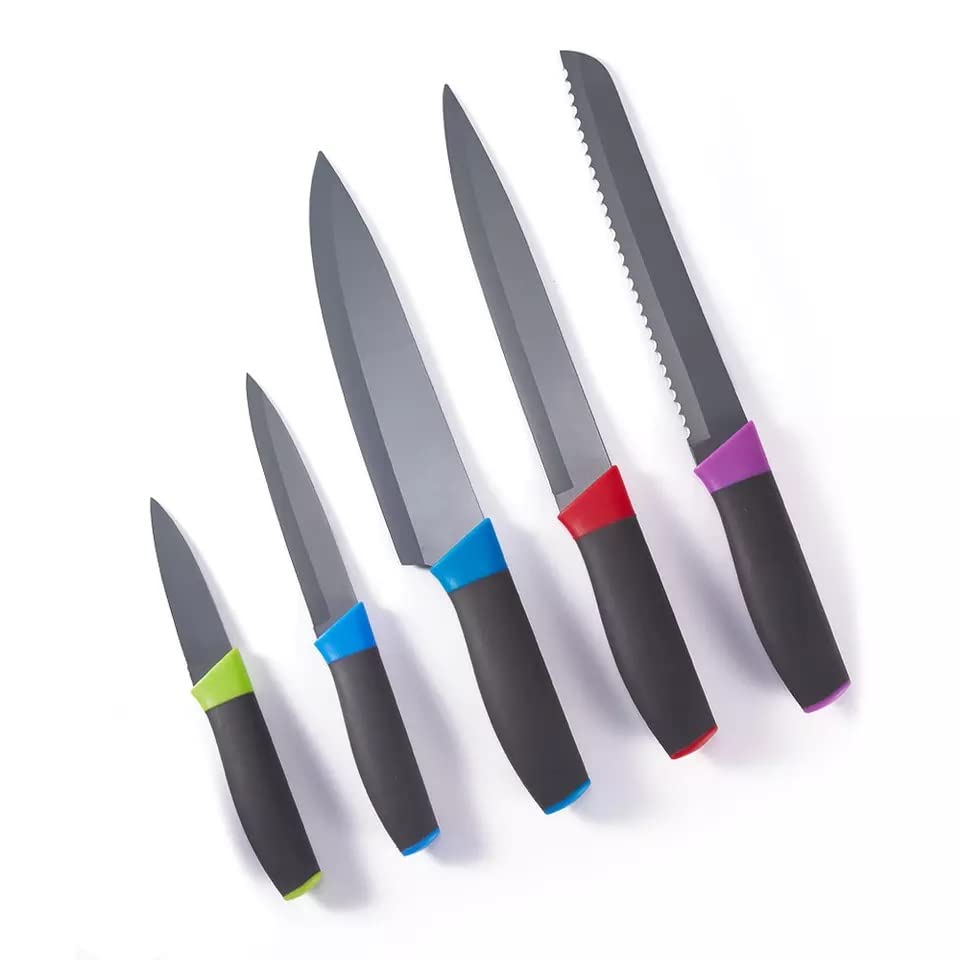 ADBI's Professional Chef Knife Set 5 Pieces, Includes 5 Stainless Steel Knives with Acrylic Holder Sharpener and Finger Guard