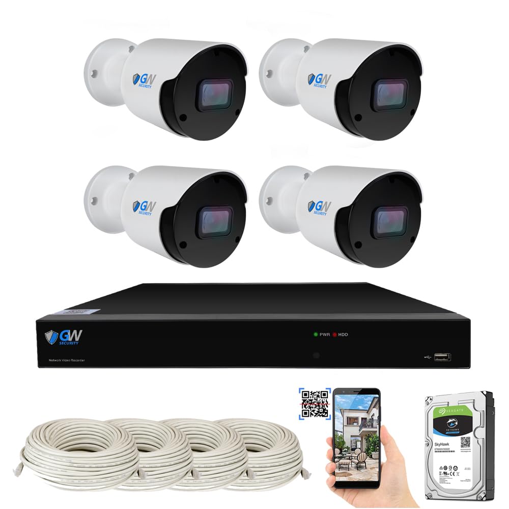 GW Security Smart AI 8 Channel 12MP NVR Ultra-HD 4K PoE Security Camera System with 4 x 8MP 2160P Face Recognition/Human/Vehicle Detection Outdoor Indoor Surveillance IP Camera, Built-in Microphne