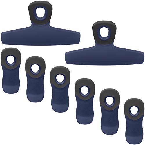 COOK WITH COLOR Set of 8 Bag Clips- 2 Large Heavy Duty Chip Clips and 6 Refrigerator Magnet Clips for Food Storage with Air Tight Seal Grip for Snack Bags and Food Bags (Blue)