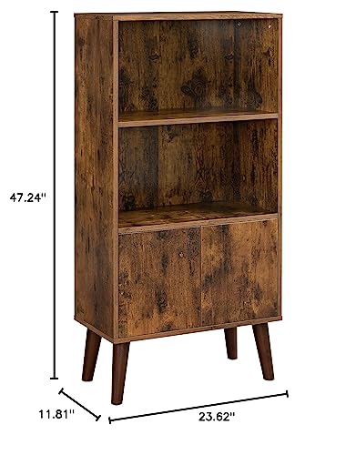 VASAGLE Bookcase, 2-Tier Retro Bookshelf with Doors, Storage Cabinet for Books, Photos, Decorations in Living Room, Office, Study, Mid-Century Style, Rustic Brown ULBC09BX