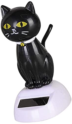 Solar Cat Bobble Shaking Head Dancing Toy Cat Figurine Statue Car Dash Board Ornaments for Car Vehicle Decoration - Black