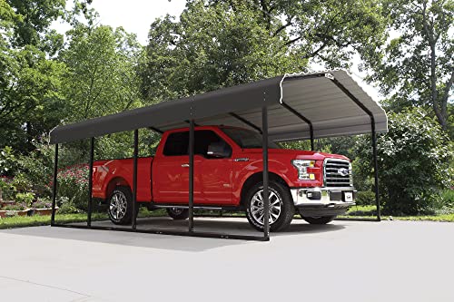 Arrow Sheds Amazon Exclusive 12' x 20' x 7' 29-Gauge Carport with Galvanized Steel Roof Panels and Enclosure Kit, Charcoal