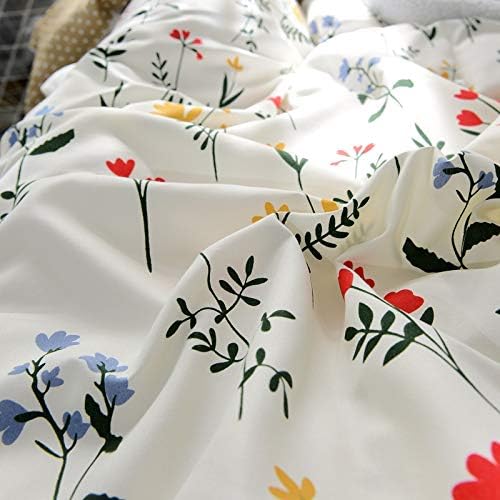 ARIGHTEX Red Yellow Floral Microfiber Bedding Comforter Cover Set Full Size Nature Botanical Quilt Cover Green Leaves Printed Duvet Cover with Zipper Closure (3 Piece)