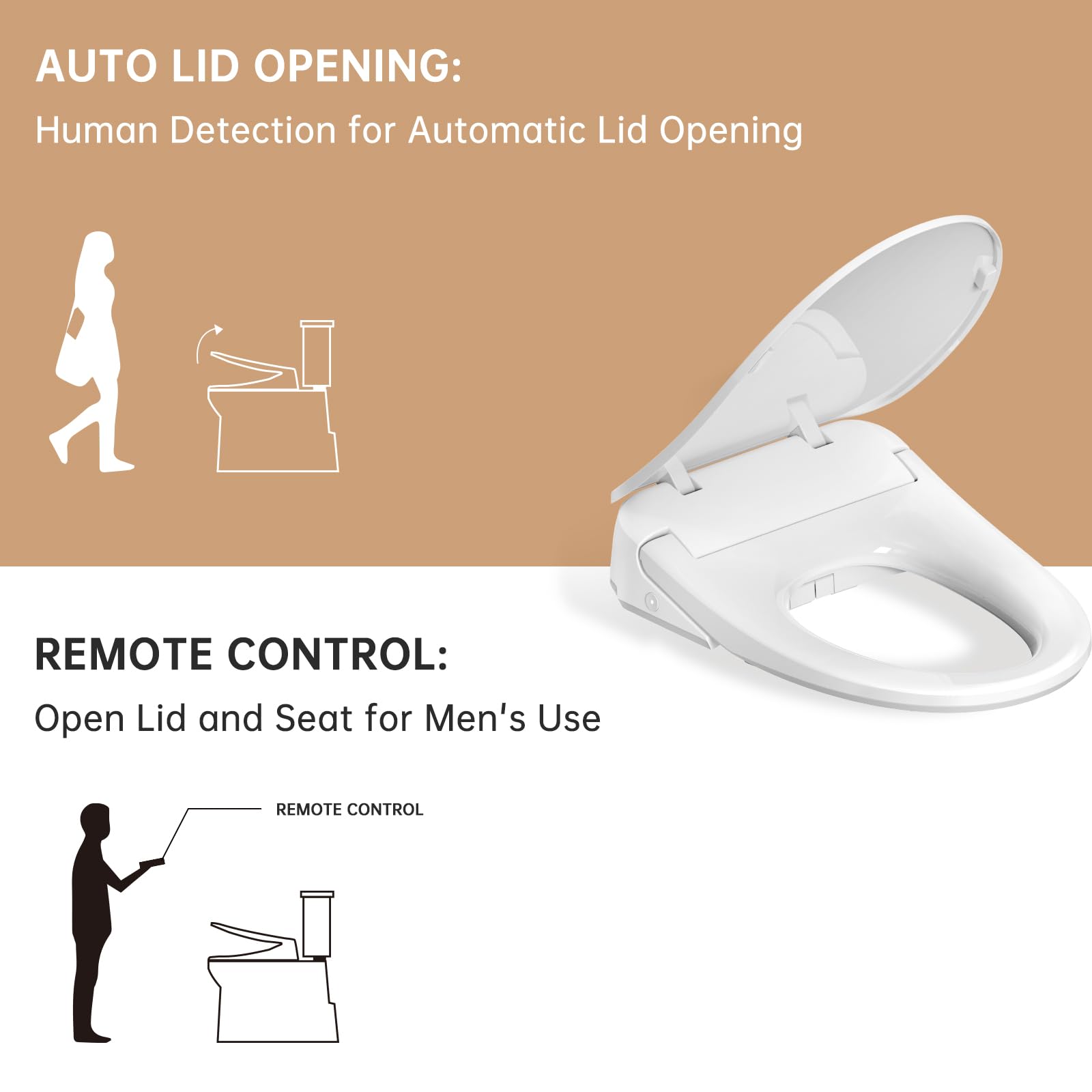 Aquatiz Auto Open Close Bidet Toilet Seat, Elongated with Endless Warm Water, Seat Heating, Night Light, Warm Air Dryer, Advanced Bidet Attachment for Toilets