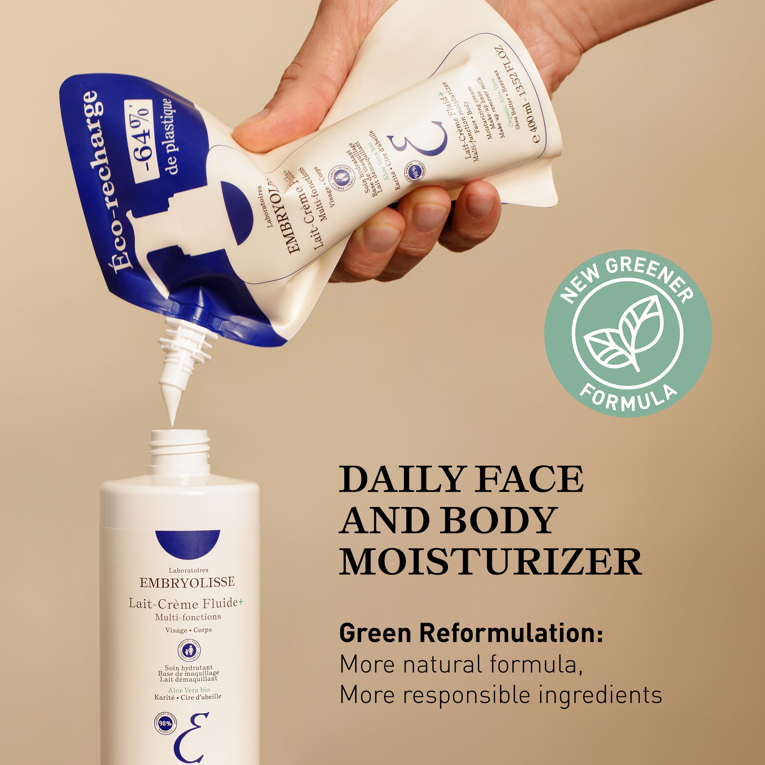 Embryolisse Lait Creme Fluid Face & Body Cream. Lightweight Moisturizer for All Skin Types. Hydrating Lotion with Shea Butter & Aloe Vera, 16.90 Fl Oz