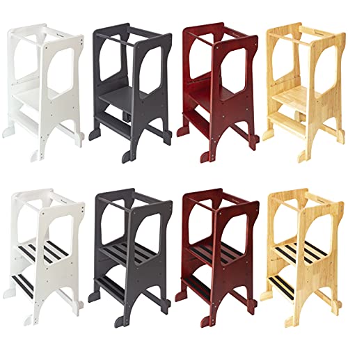 KATANABANA Kids Kitchen Step Stool Helper Made from Hardwood - Montessori Standing Tower for Learning (White)