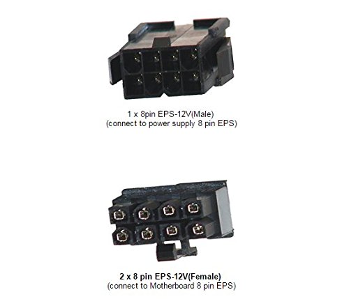 AYA 7" (7-inch) 8-Pin EPS-12V Male to Dual 8-Pin EPS-12V Female Y Splitter Cable 18AWG