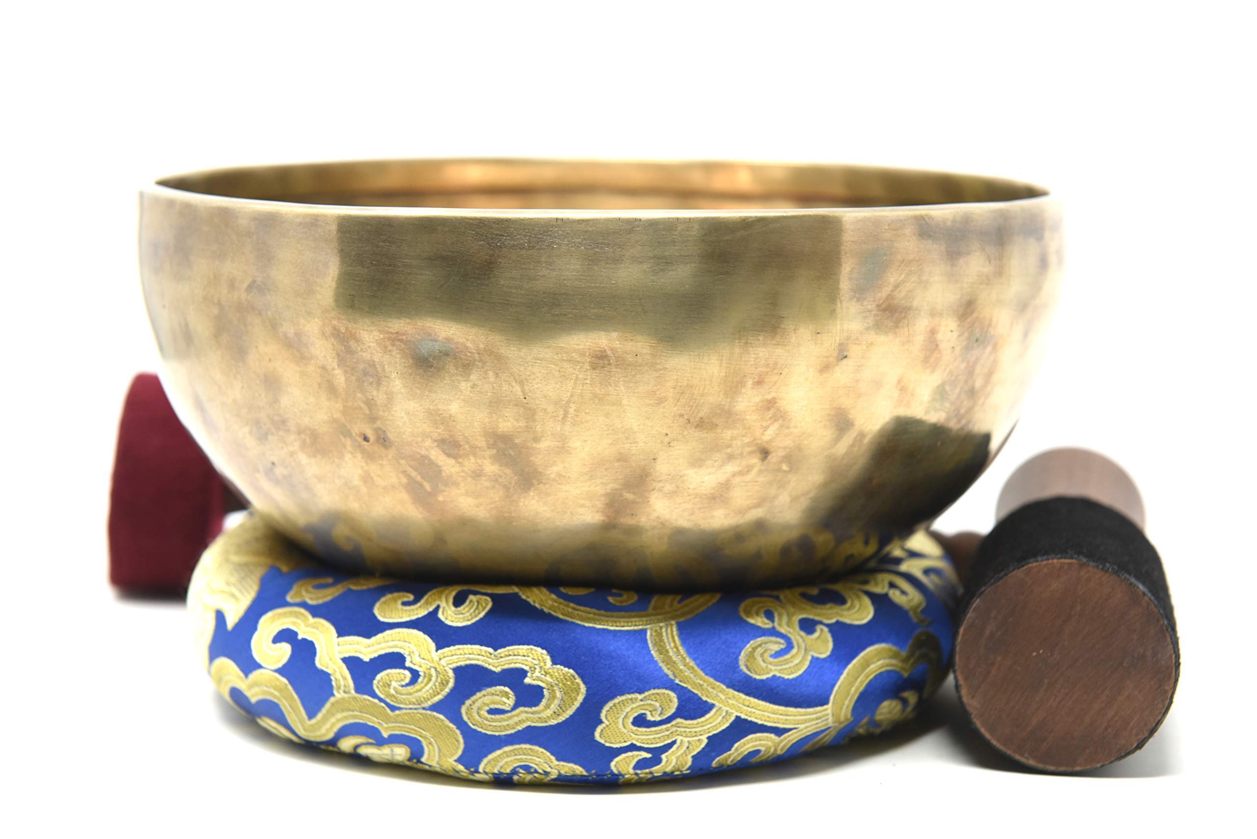 8" Large Hand-hammered Tibetan Singing Bowl for Meditation, Healing, Mindfulness, Relaxation ~ Antique Finished Bowl, Wooden Mallet, drum-stick, Silk Made Cushion