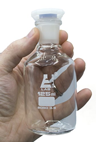 EISCO 125mL (4.2oz) Glass Reagent Bottle with Acid Proof Polypropylene Stopper, Borosilicate 3.3 Glass Labs