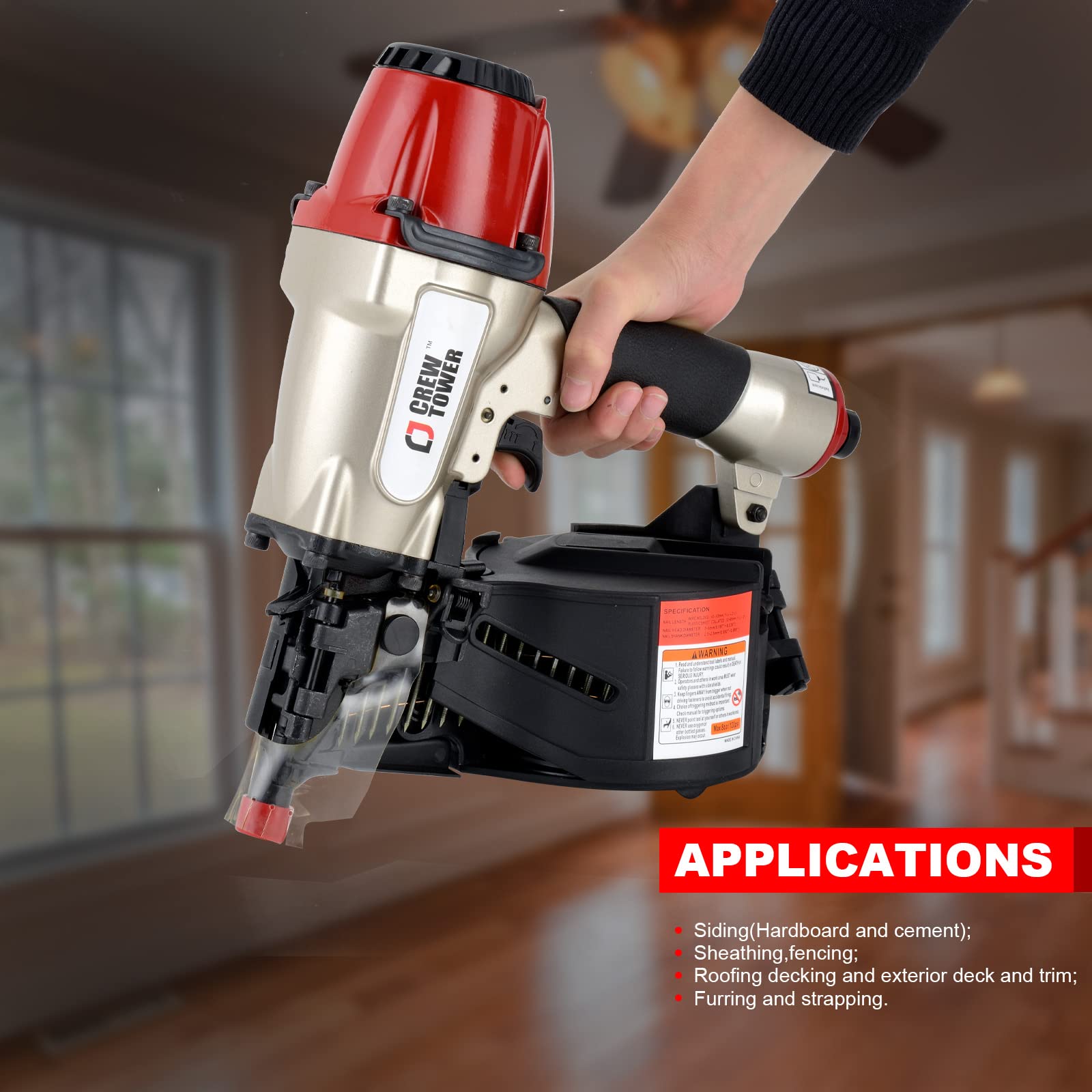 Siding Nail Gun CN565B, 15 Gauge 1-1/4-Inch to 2-1/2-Inch Pneumatic Coil Siding Nailer for Siding Sheathing Fencing Roof Decking